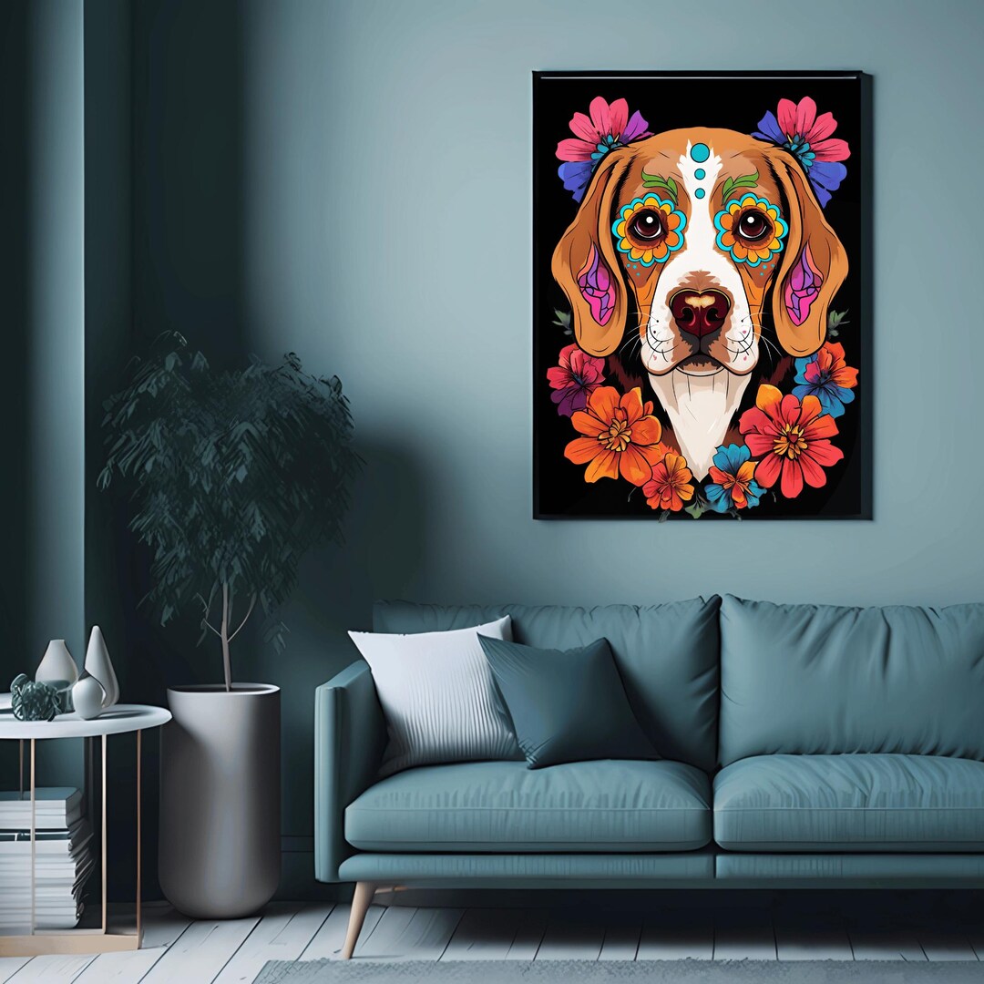 Sugar Skull Beagle Art Print | Day of the Dead Dog Decor (digital ...