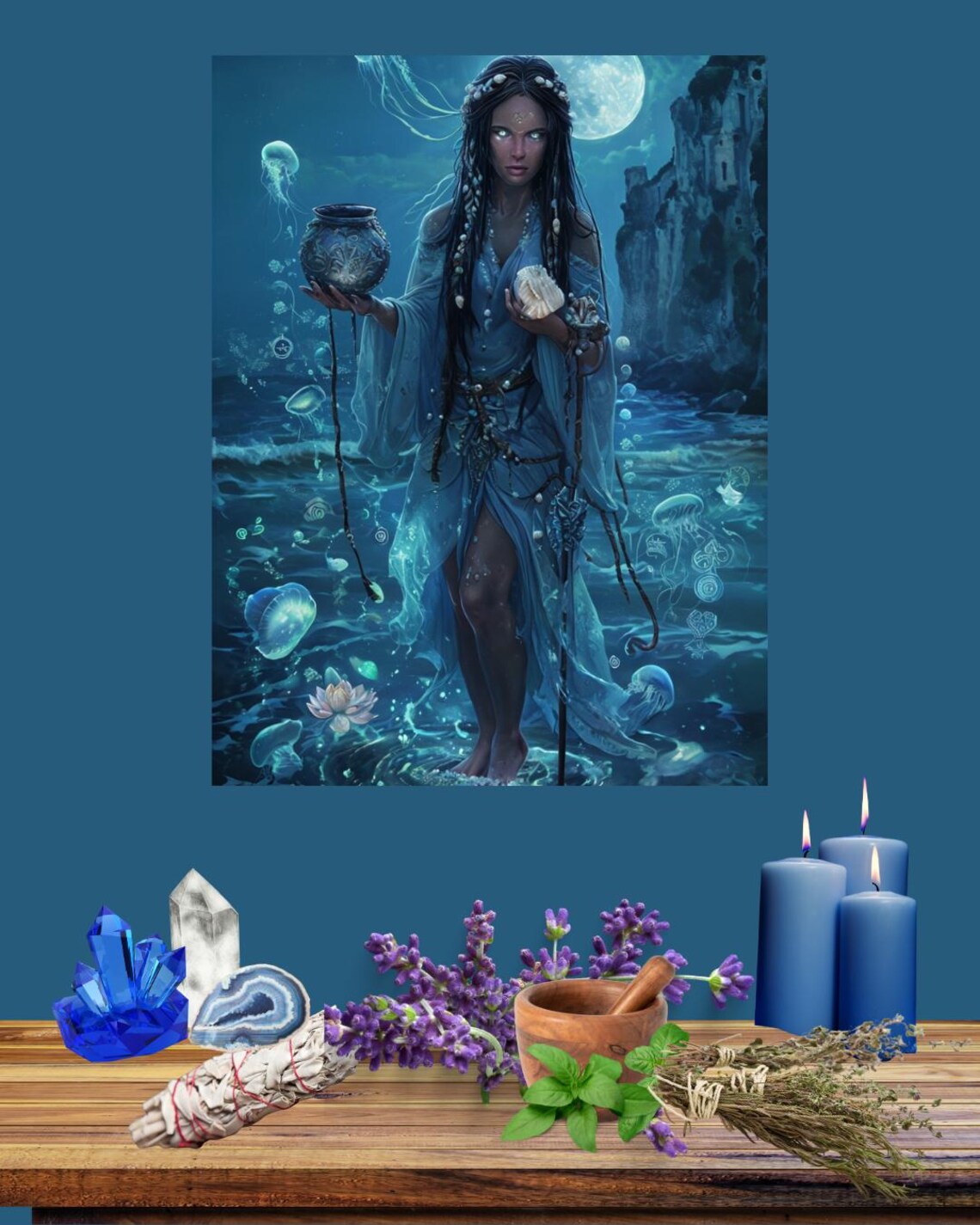 Water Witch Digital Poster | Ocean Witch Wall Art | Elemental Sea Magic ...