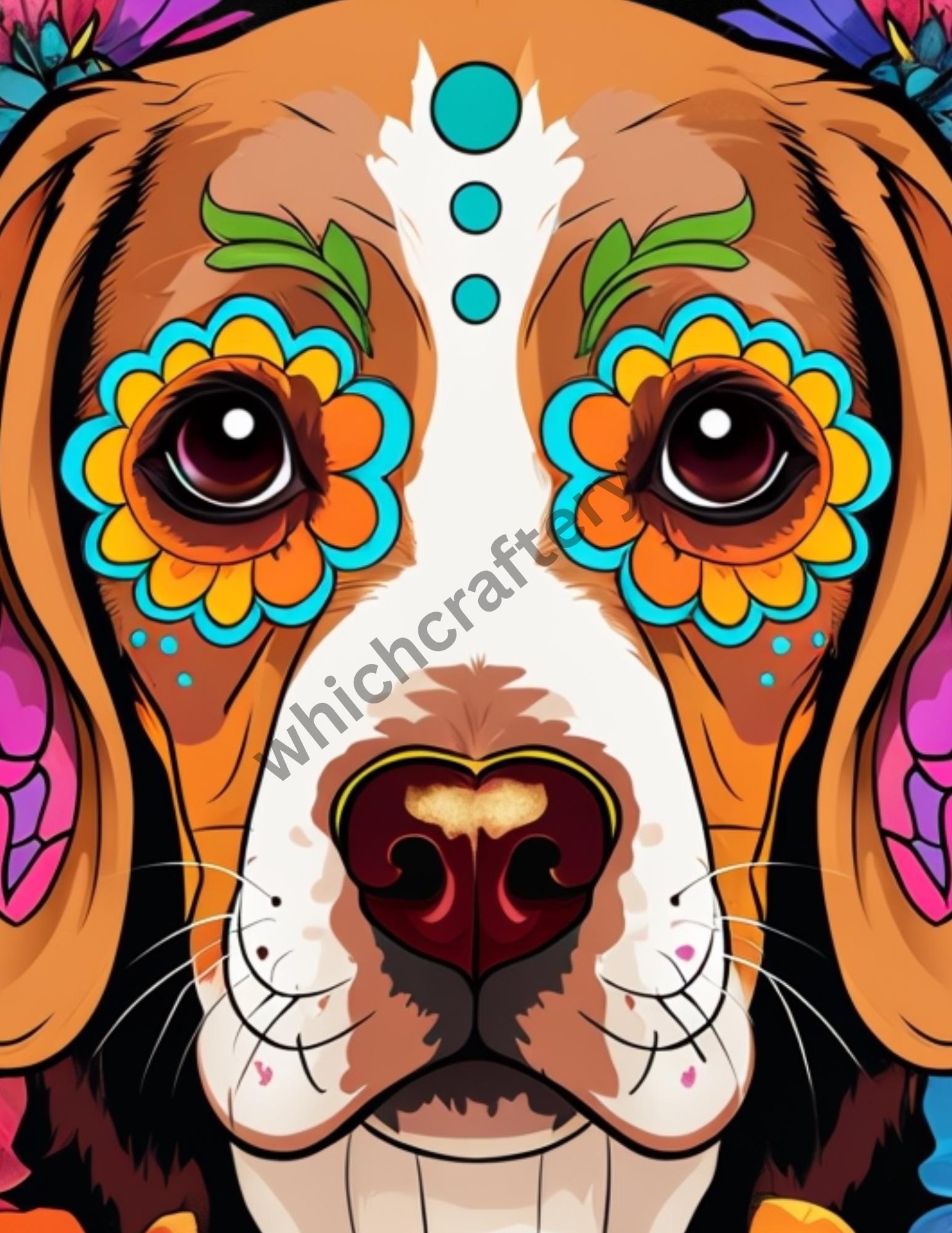 Sugar Skull Beagle Printable Wall Art | Day of the Dead Decor | Beagle ...