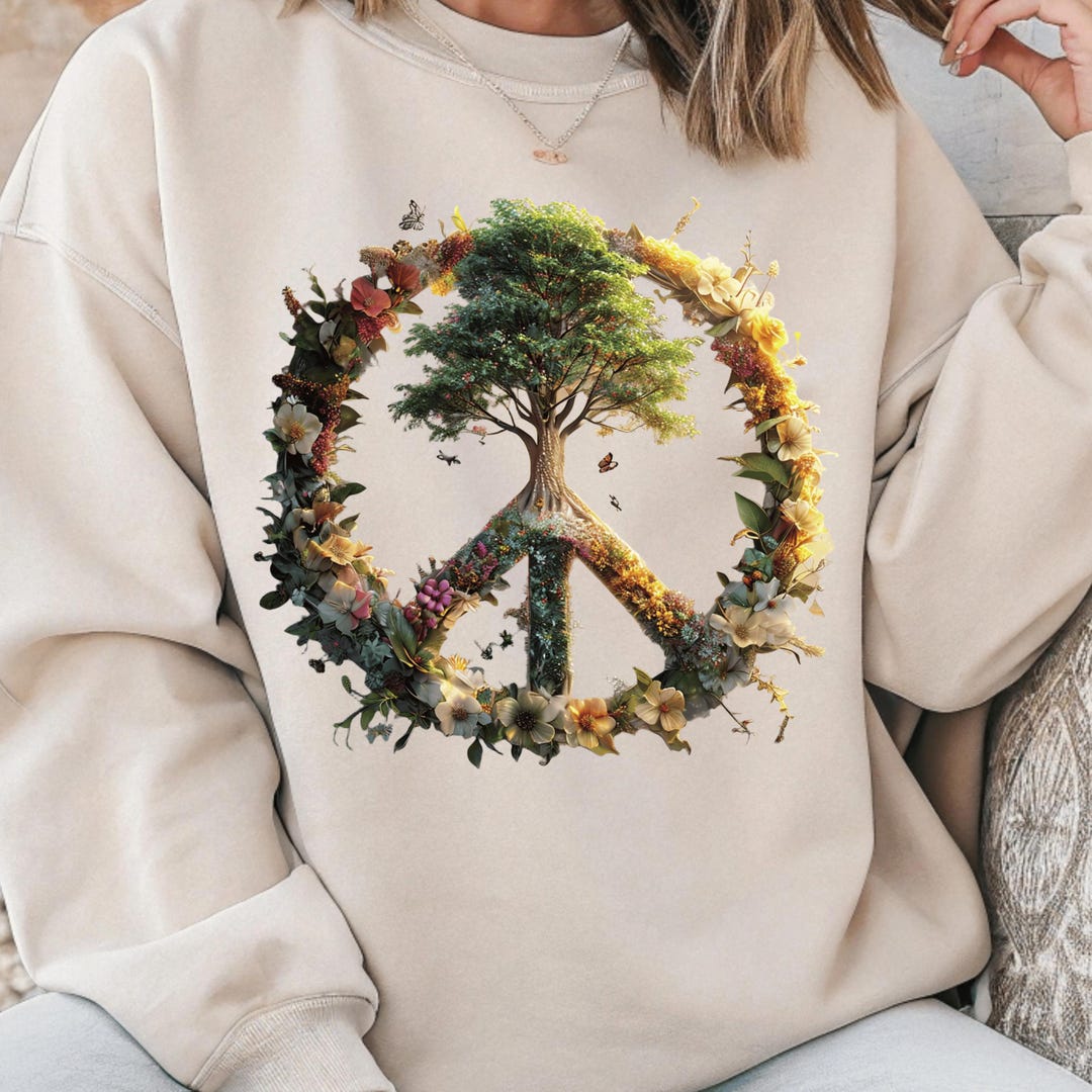 Floral Sweatshirt Peace Sign: Boho Tree of Life Crewneck - Etsy