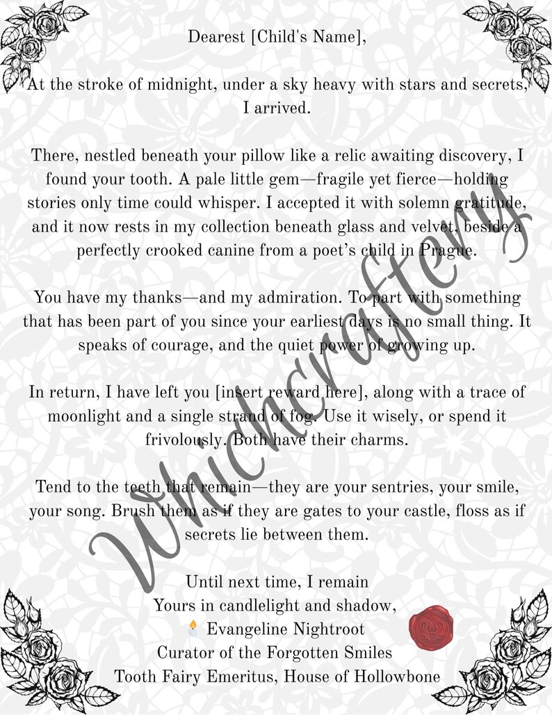 Tooth Fairy Letter, Note, and Certificate – Personalized Digital ...