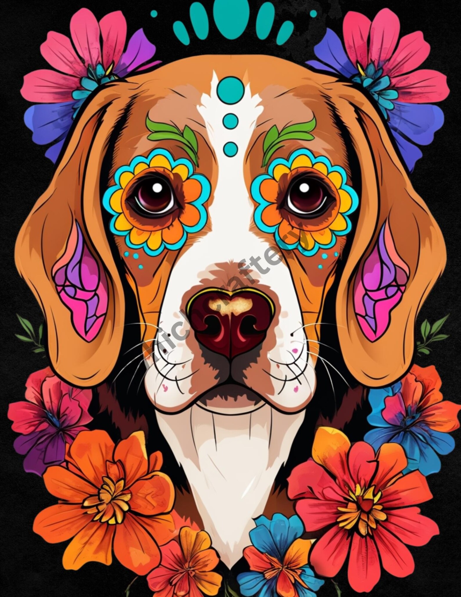Sugar Skull Beagle Art Print | Day of the Dead Dog Decor (digital ...