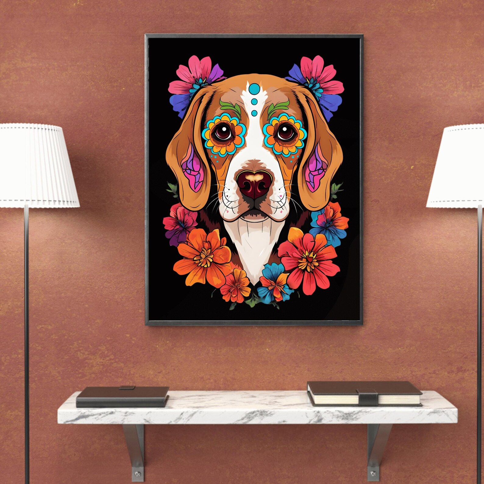 Sugar Skull Beagle Art Print | Day of the Dead Dog Decor (digital ...
