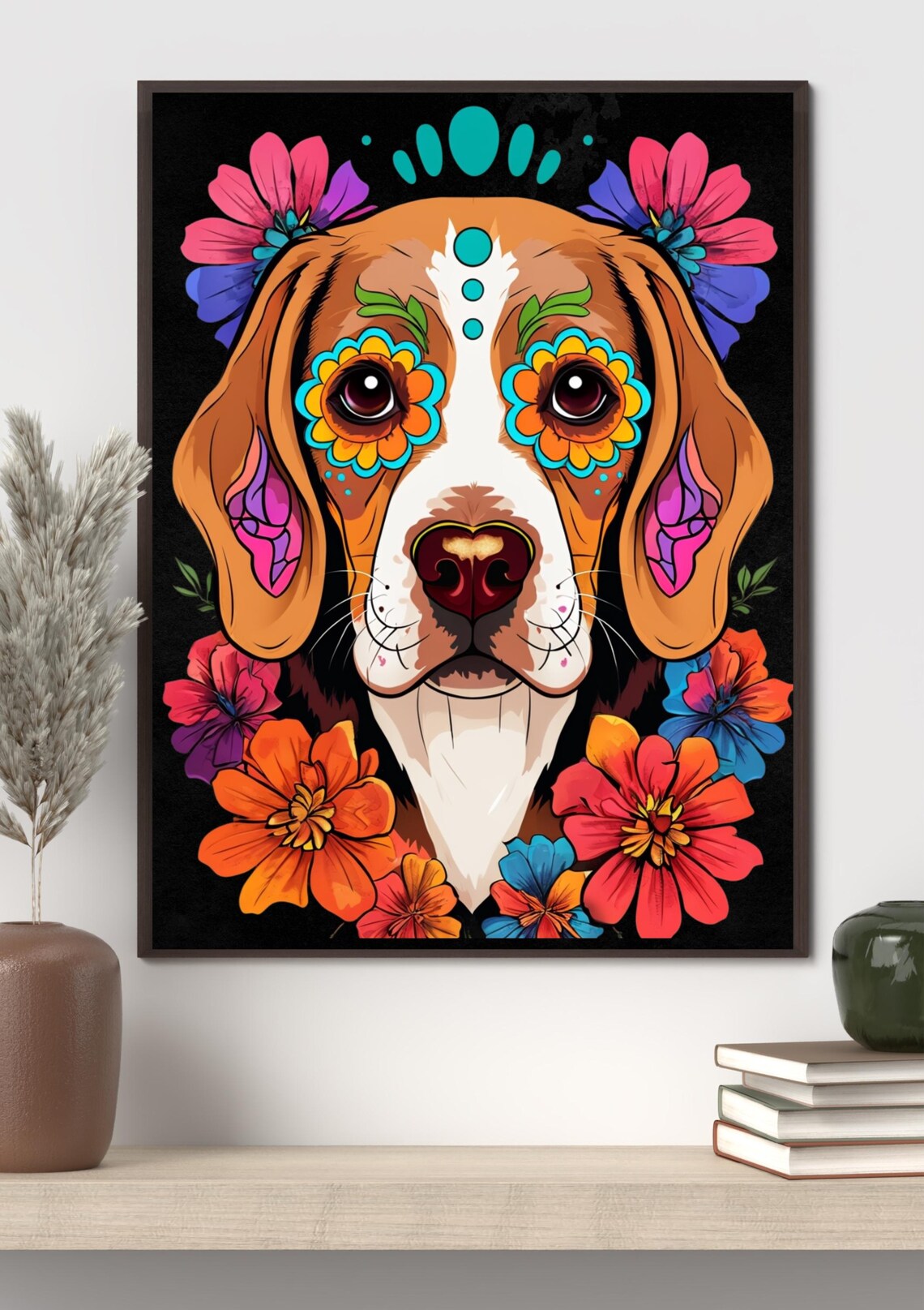 Sugar Skull Beagle Art Print | Day of the Dead Dog Decor (digital ...