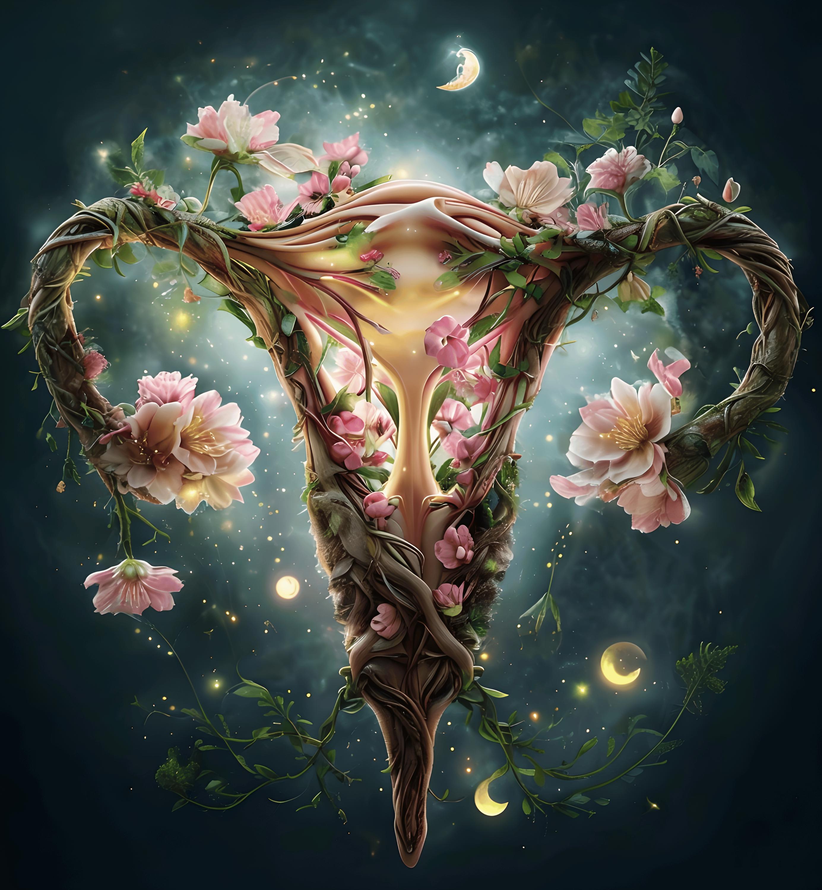 Surreal Floral Uterus Art Print - Moonlit Botanical Anatomy Poster ...