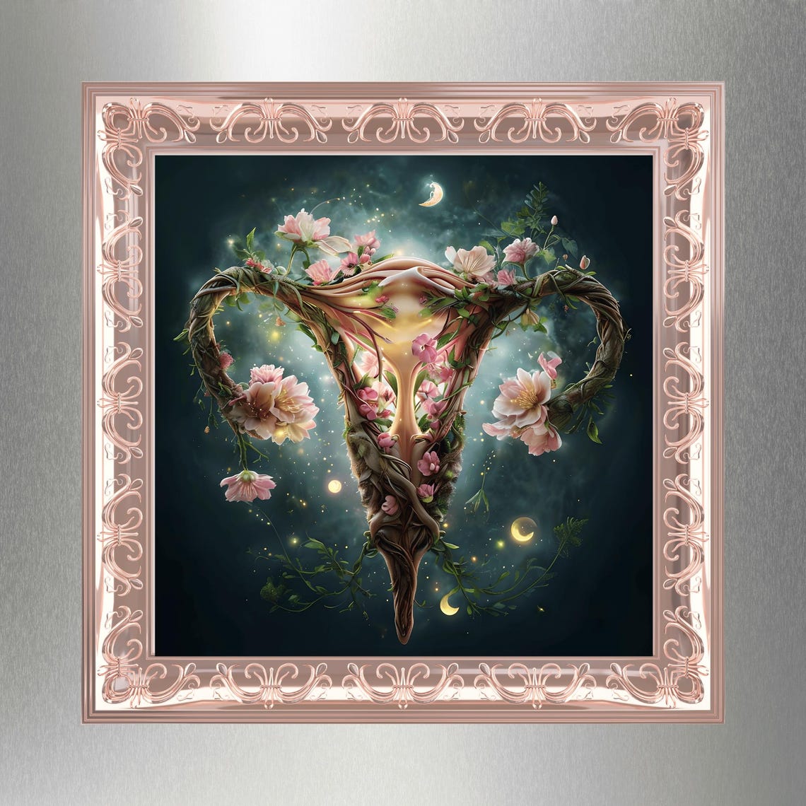 Surreal Floral Uterus Art Print - Moonlit Botanical Anatomy Poster ...