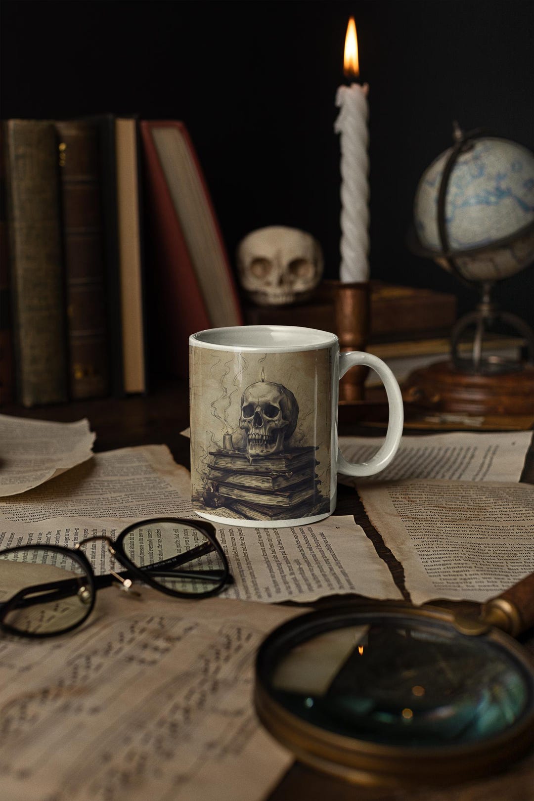 Skull and Books Coffee Mug - Gothic Bookworm Dark Academia Gift - Etsy