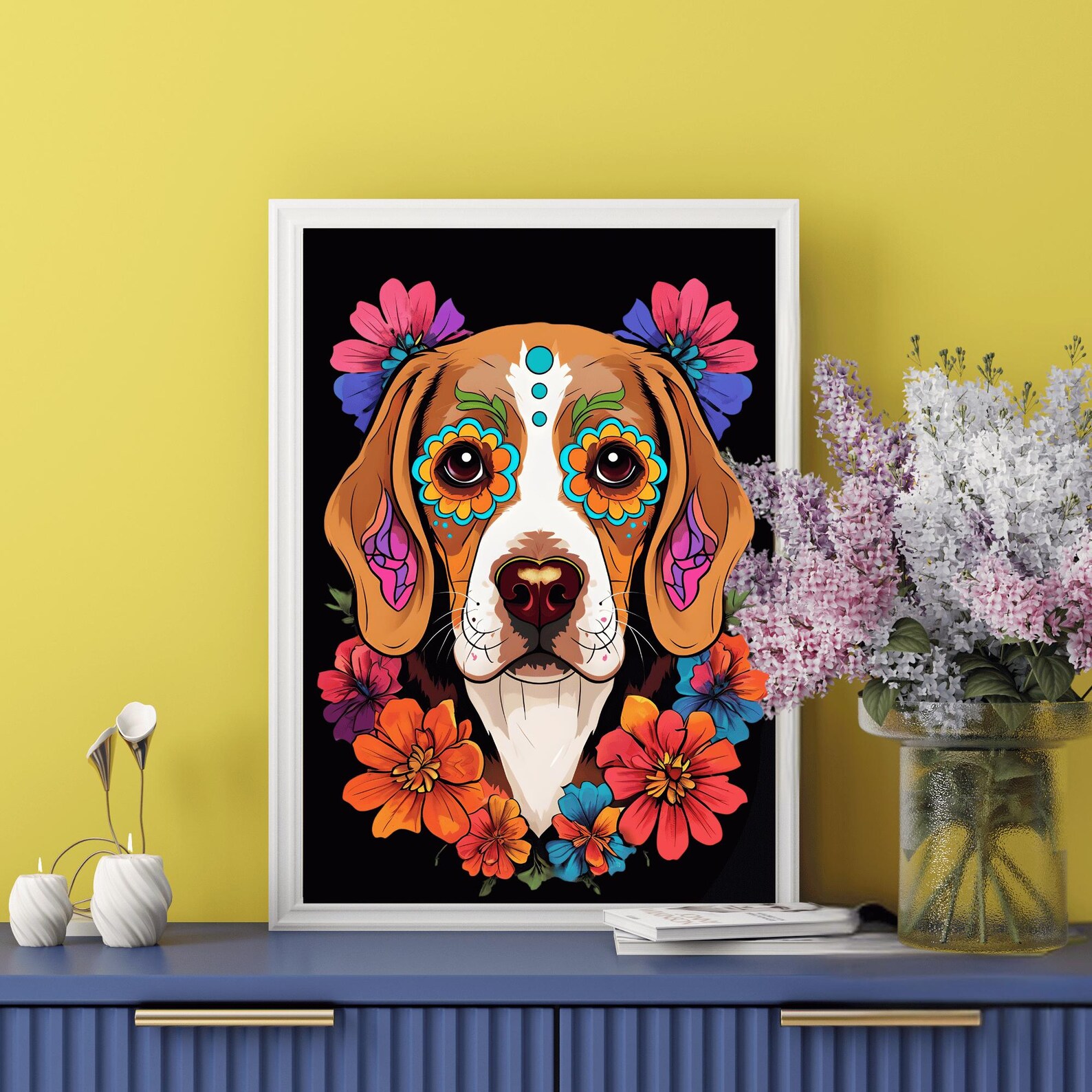 Sugar Skull Beagle Art Print | Day of the Dead Dog Decor (digital ...