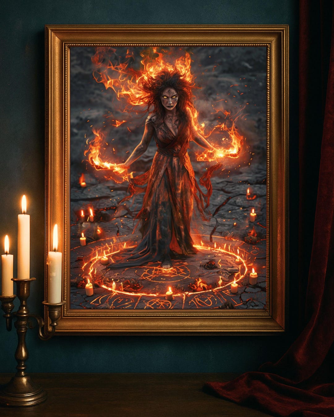 Fire Witch Art Print: Fiery Sorceress, Gothic Fantasy (digital Download ...