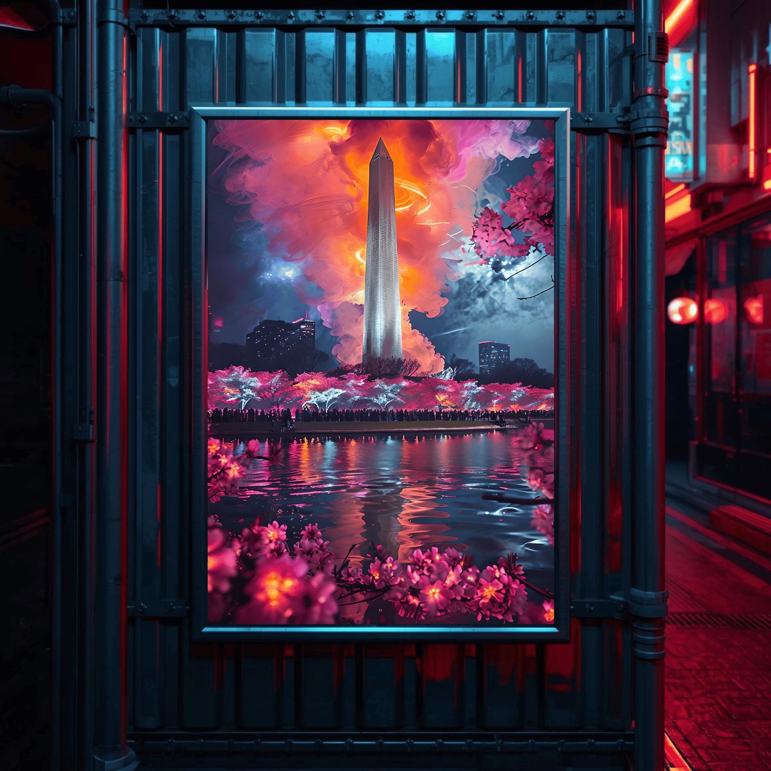 Neon Cherry Blossom Washington Monument Art Print: Cyberpunk DC - Etsy