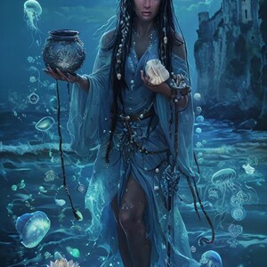 Water Witch Digital Download – Moonlit Ocean Witch Wall Art, Mystical ...