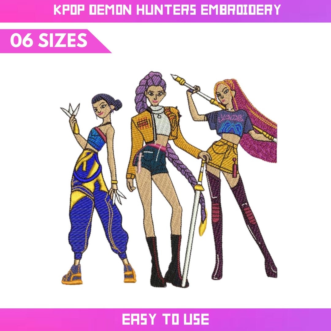 Anime Lovers Embroidery Design Huntrix Girls Zoey Rumi Mira | Kpop ...
