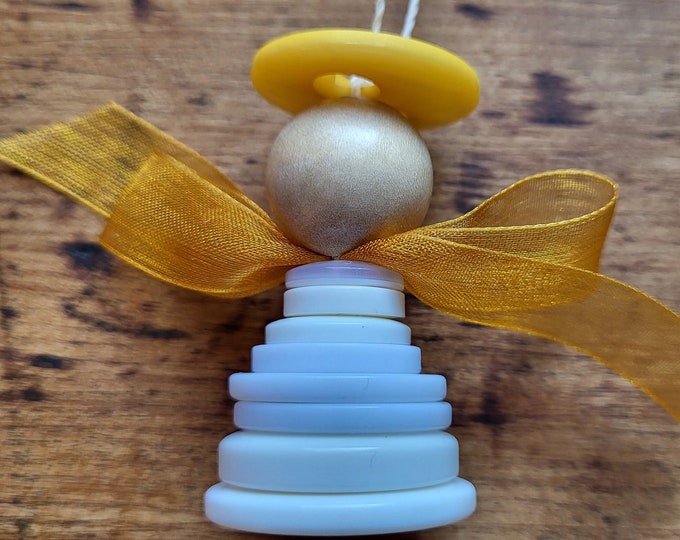 White Button Angel With Yellow Halo Ornament - Etsy