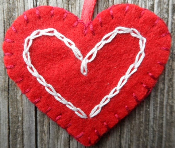 Tiny Miniature Heart Shaped Hand Embroidered Felt Ornaments | Etsy