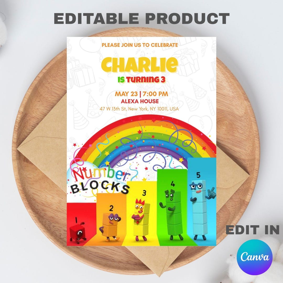 Editable and Printable Number Blocks Birthday Party Card Invitation ...