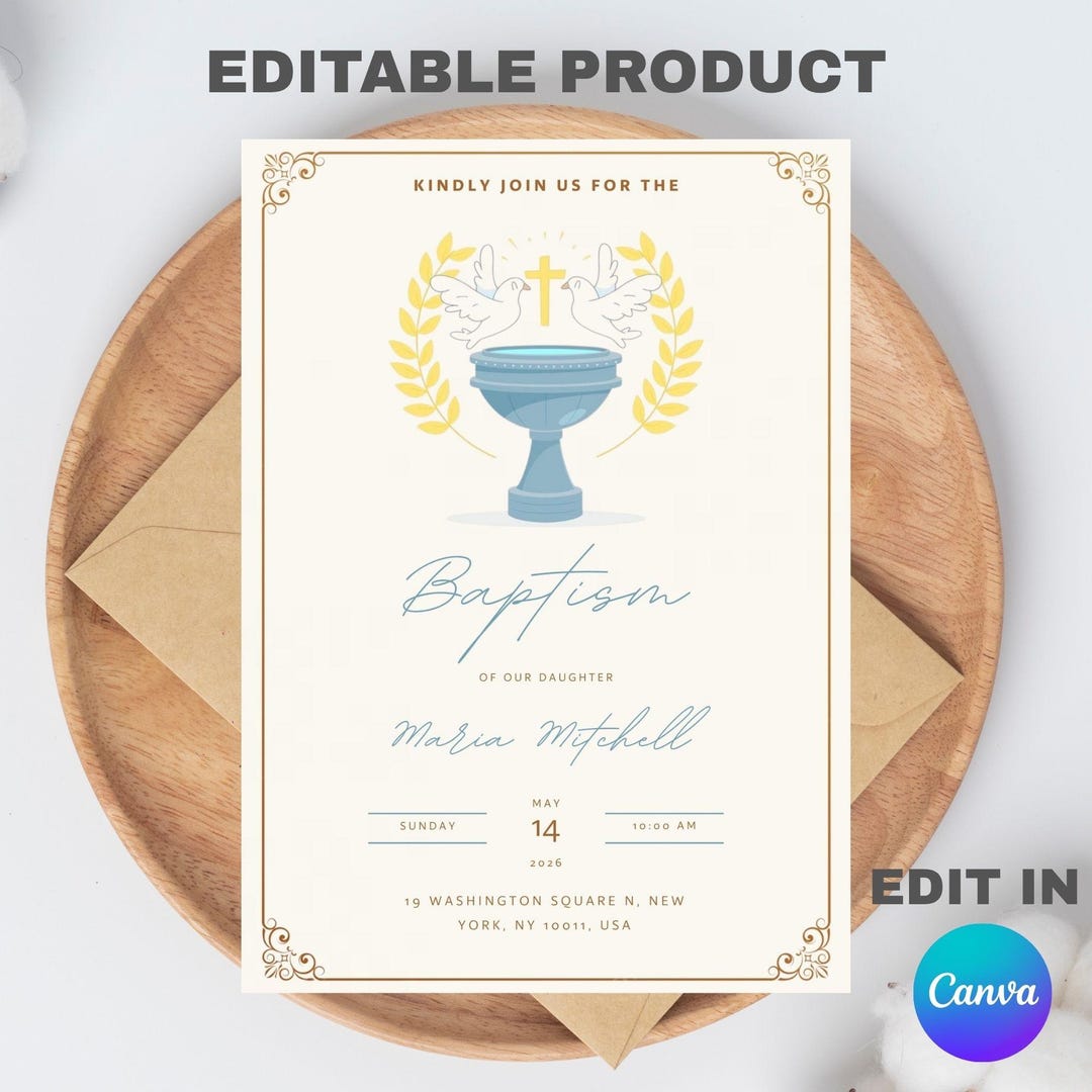 Baptism Invitation Template | Editable Printable Baptism Invite ...