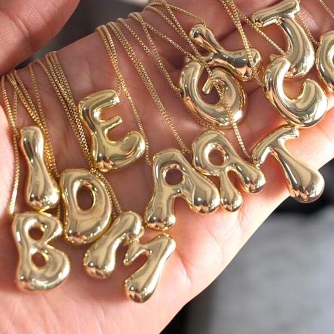 Chunky Gold Initial Necklace: Y2K Bubble Letter Pendant - Etsy