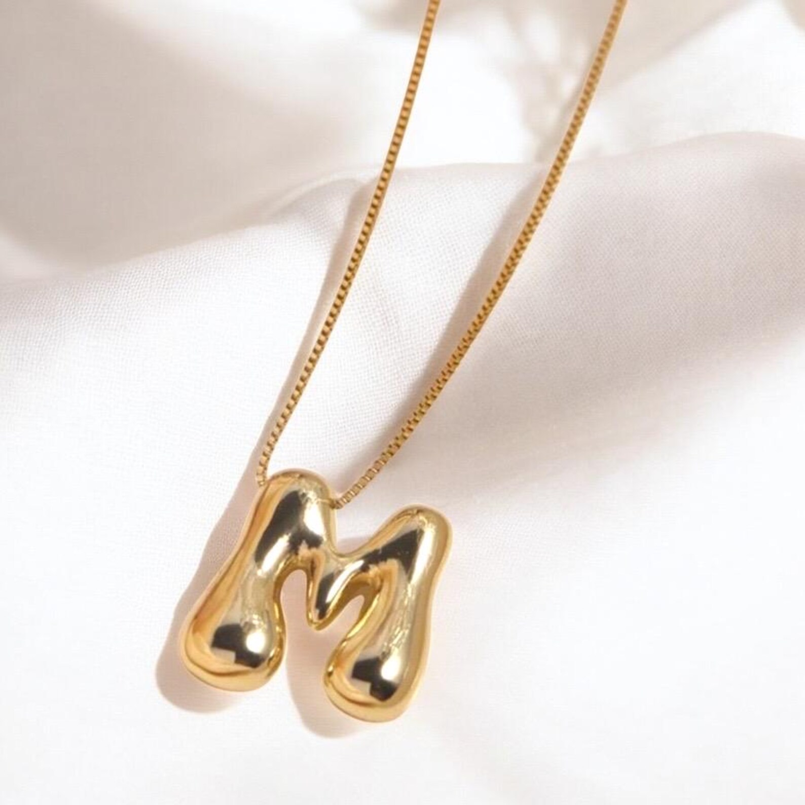 Chunky Gold Initial Necklace: Y2K Bubble Letter Pendant - Etsy