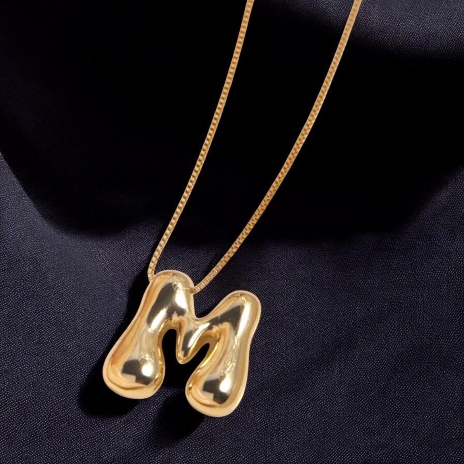 Chunky Gold Initial Necklace: Y2K Bubble Letter Pendant - Etsy