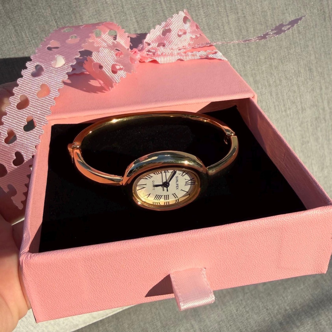 Minimalist Oval Bangle Watch, Gold Tone Roman Numeral Bracelet - Etsy