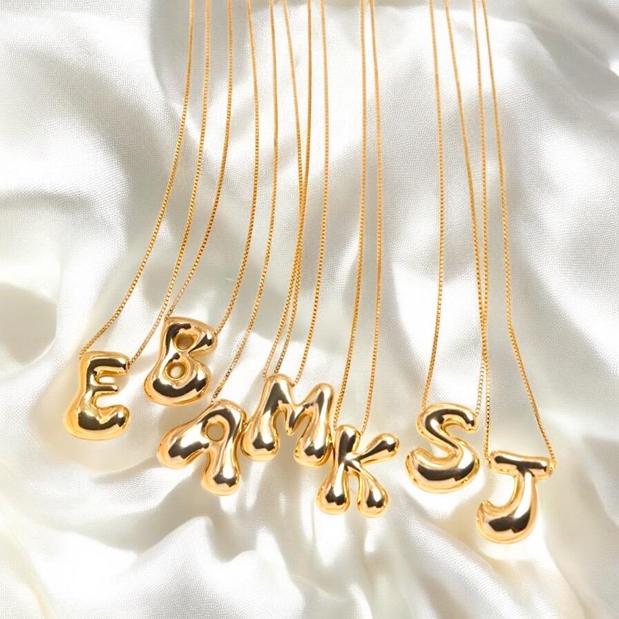 Chunky Gold Initial Necklace: Y2K Bubble Letter Pendant - Etsy