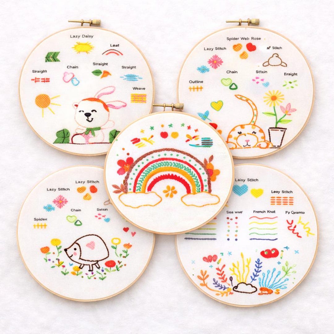 Beginner Embroidery Kit Set, Cute Animal & Nature Designs, DIY Hand ...
