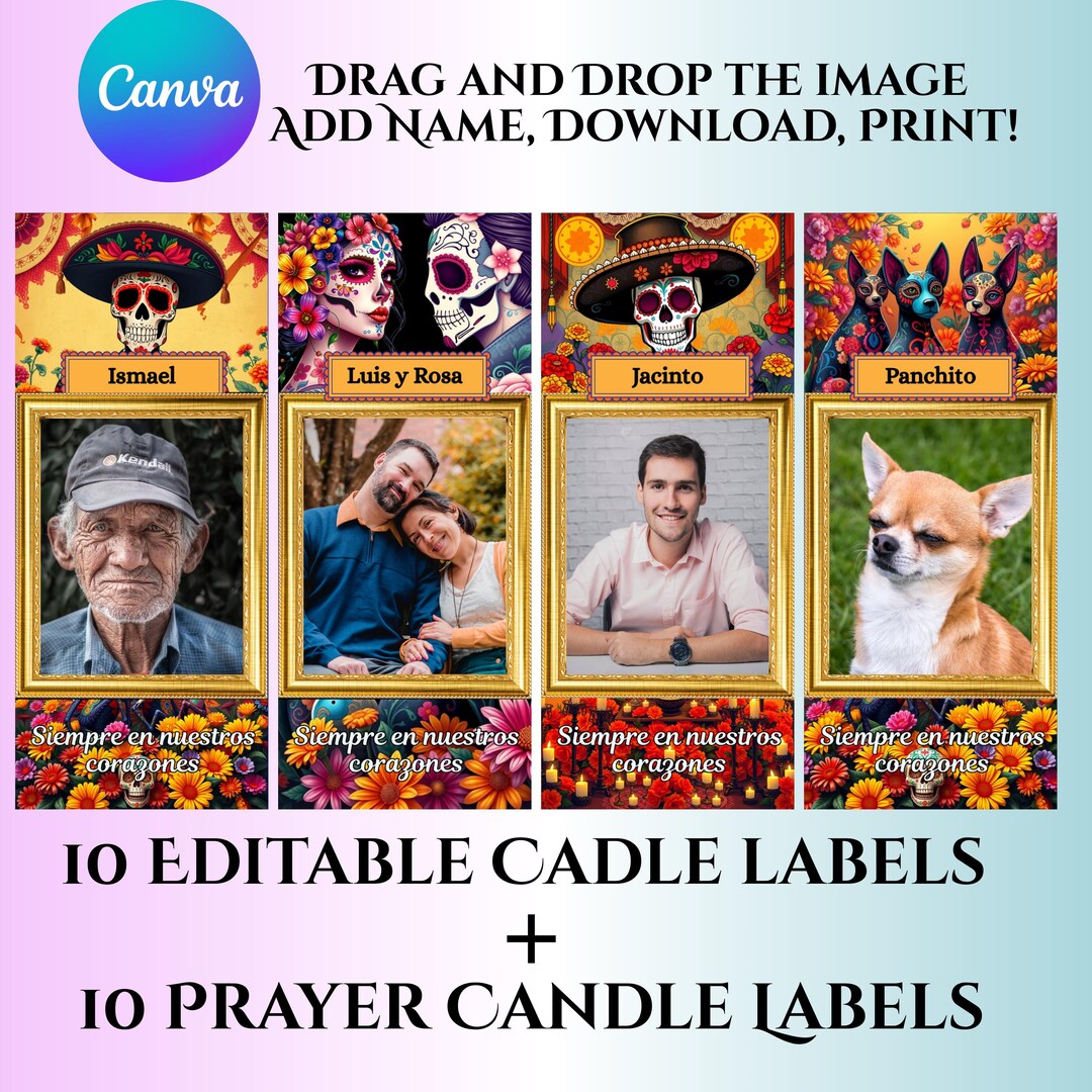 Día De Muertos Candle Label Set: Editable Prayer Labels (digital ...