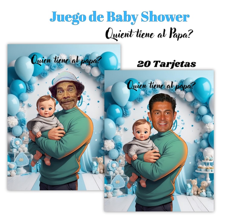 Quien Tiene Al Papa Baby Shower Game: Blue Theme, Printable PDF Juego ...