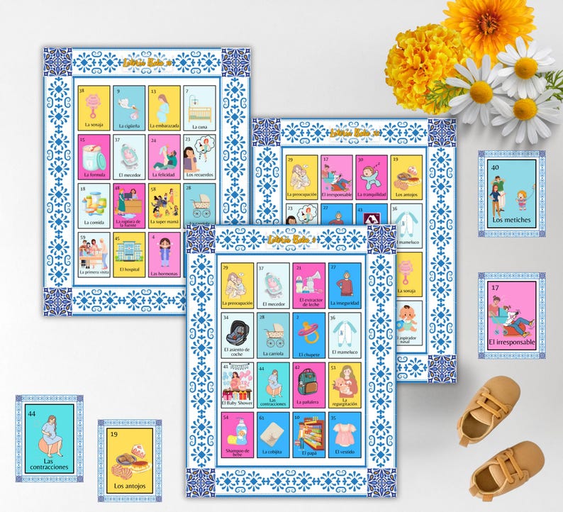 Baby Shower Lotería Game: Talavera Theme, Spanish Juego Fiesta Bebe ...