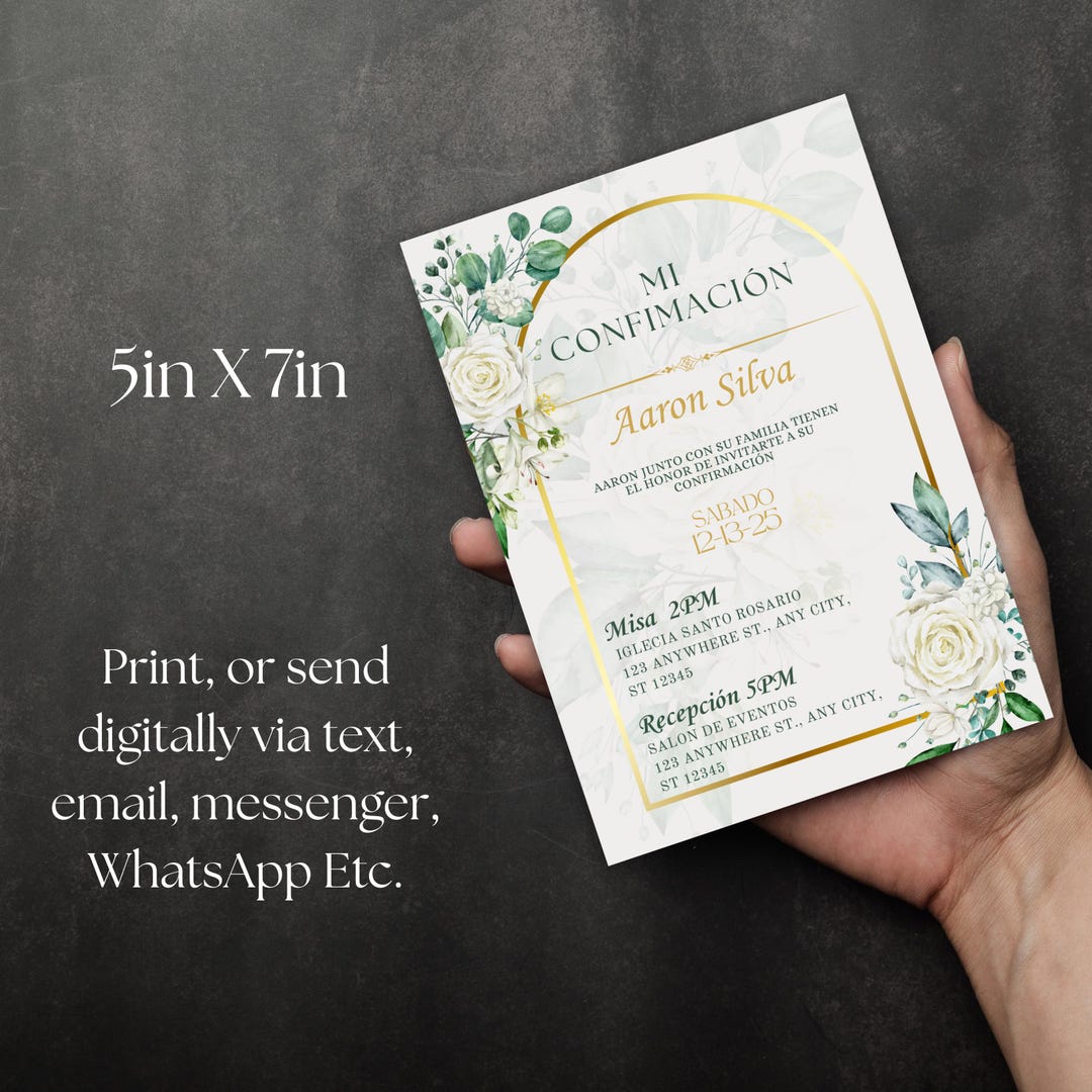 Boho Floral Confirmation Invitation Template, Spanish Editable Digital ...