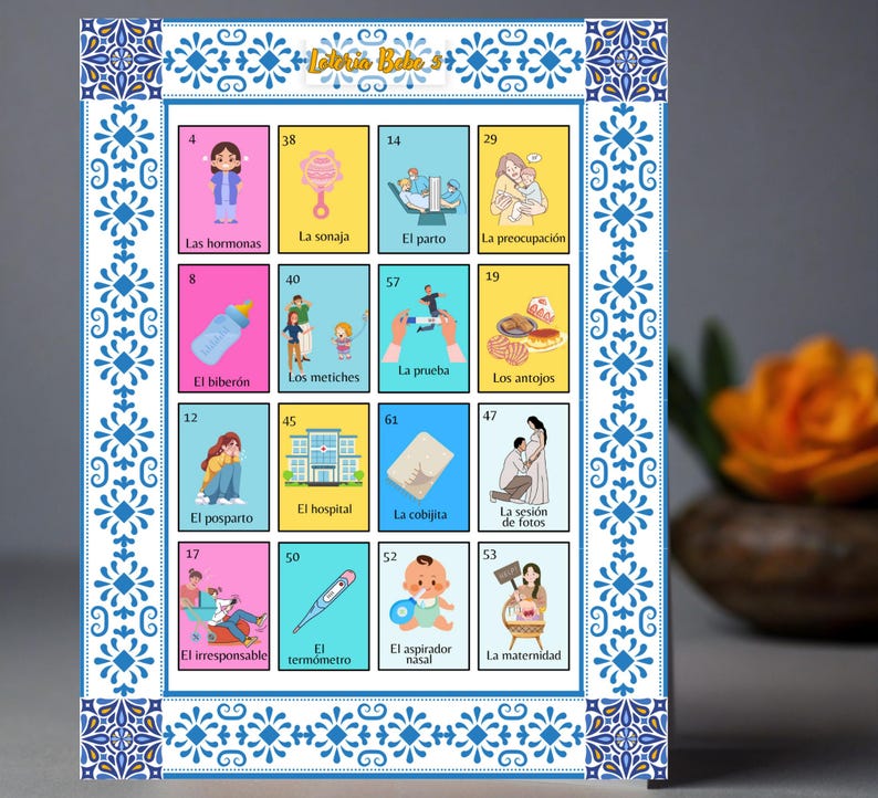 Loteria Baby Shower Game: Talavera Theme, 32 Unique Boards (PDF ...