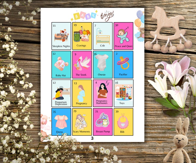 Baby Shower Bingo, Gender Reveal Bingo, Fun Game for Baby Shower Party ...