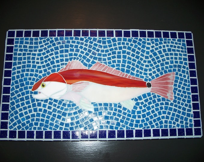 Red Fish Mosaic Coastal,tropical Decor,cobalt Blue - Etsy