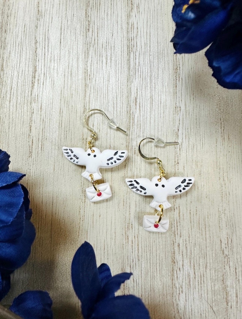 Harry Potter Hedwig Owl + Envelope Earrings: Handmade Polymer Clay ...
