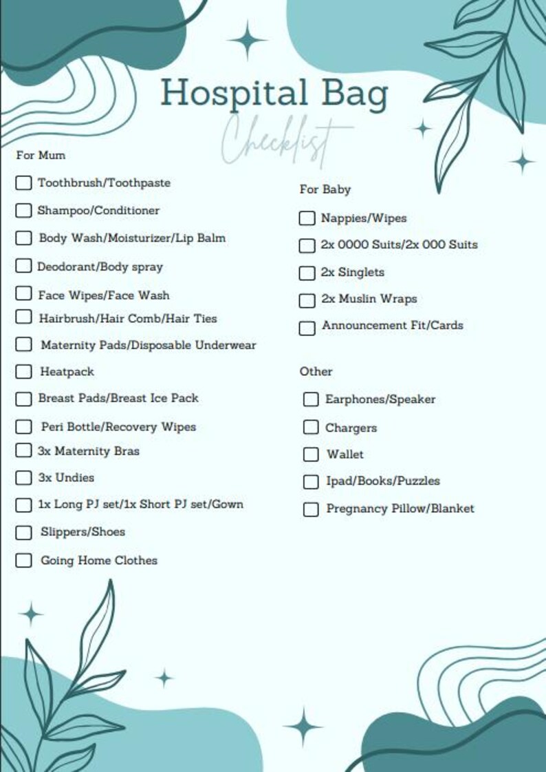 Hospital Bag Checklist Template - Etsy