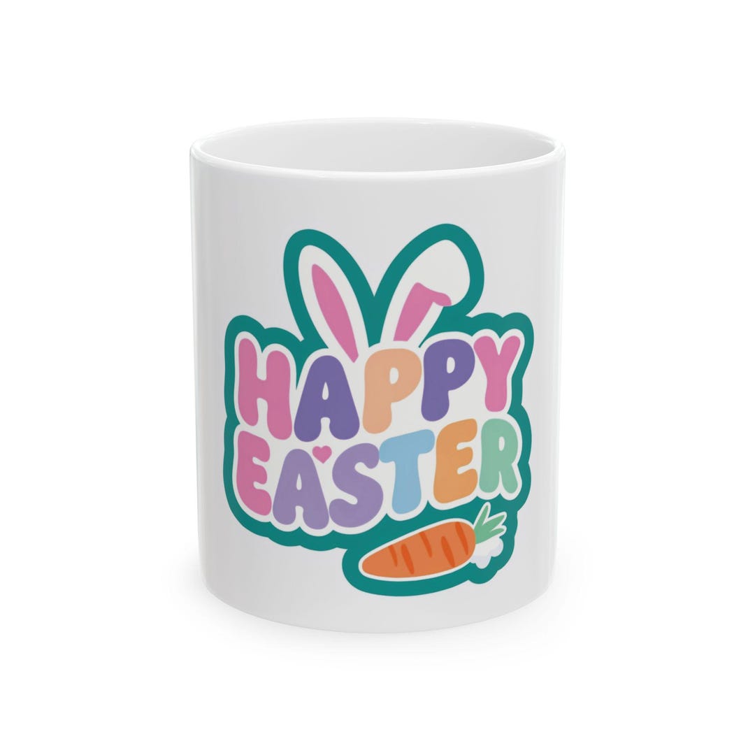 Colourful Easter Ceramic Mug, Happy Easter Coffee Cup, Easter Bunny Tea ...