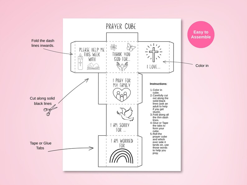 Prayer Cube for Kids, Printable Sunday School Activity, Help Kids Learn ...