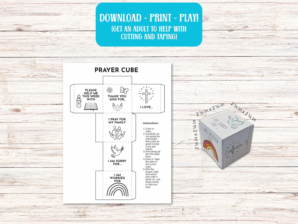 Printable Prayer Cube: Christian Kids' Craft, Sunday School Bible ...