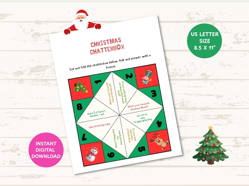Christmas Kids Cootie Catcher Chatterbox Fortune Teller Printable Paper ...