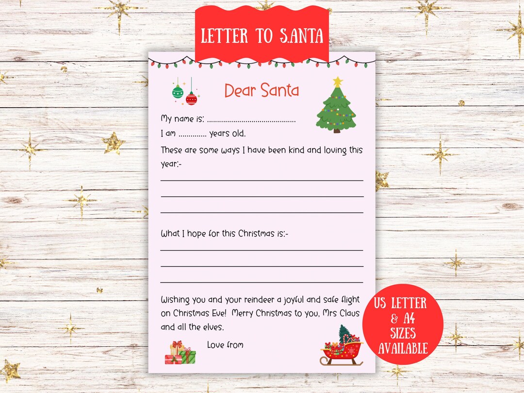 Printable Letter to Santa, Christmas Wish List Activity (digital ...