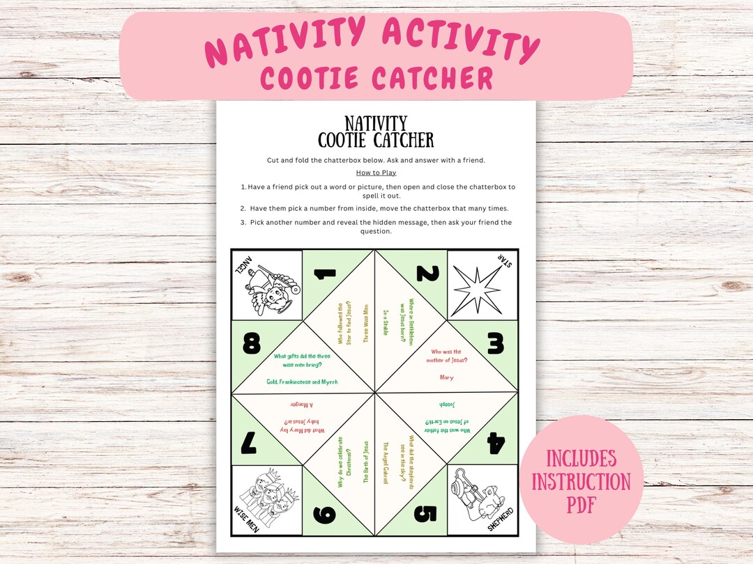 Nativity Story Activity, Christmas Cootie Catcher, Printable Paper ...