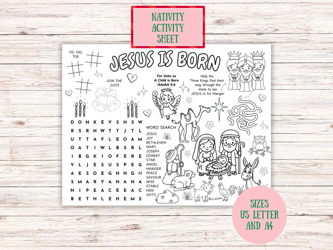 Nativity Activity Placemat, Christmas Story Coloring & Puzzle Mat ...