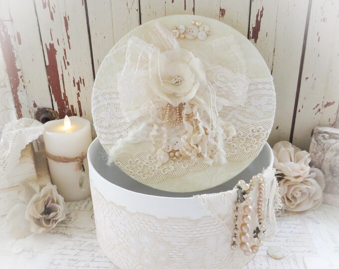 French Lace Covered Round Box Keepsake Memory Storage Box - Shabby Chic ...