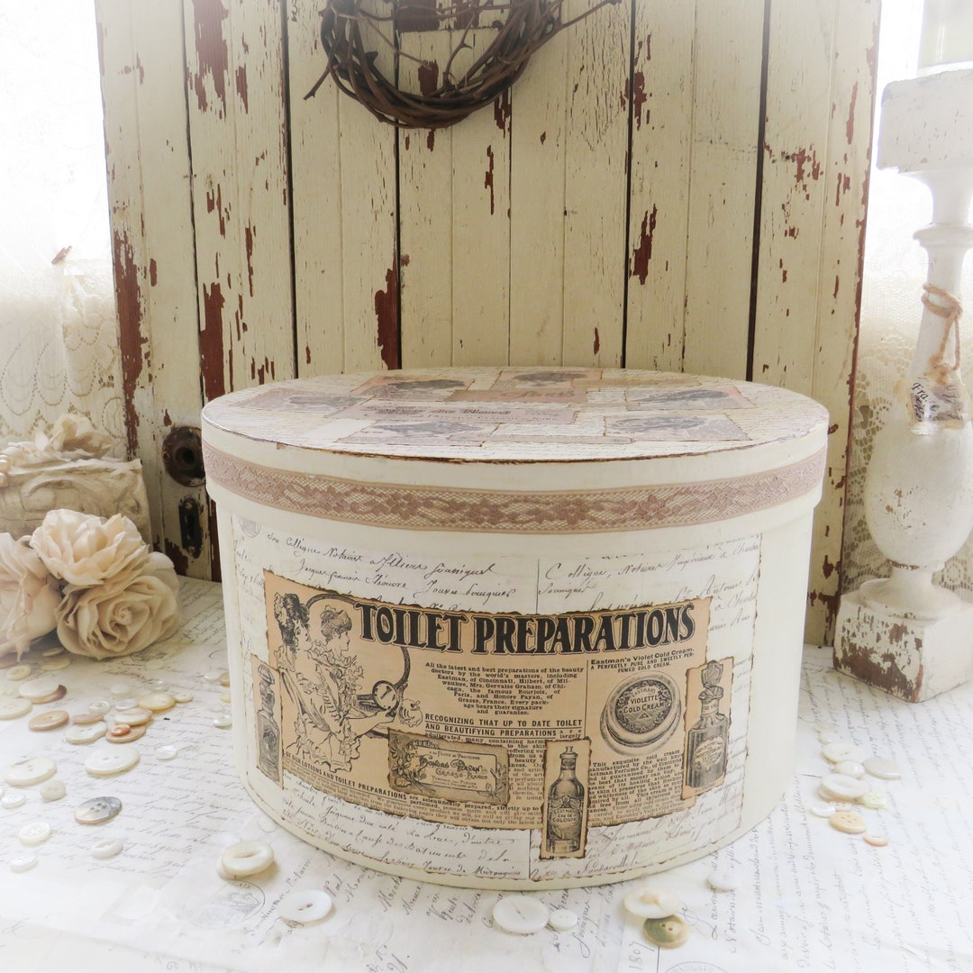 French Round Hat Box Large Vintage Style Paris Inspired Decoupaged ...