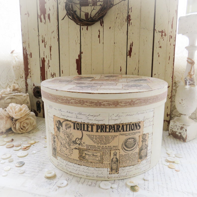 French Round Hat Box Large Vintage Style Paris Inspired Decoupaged ...