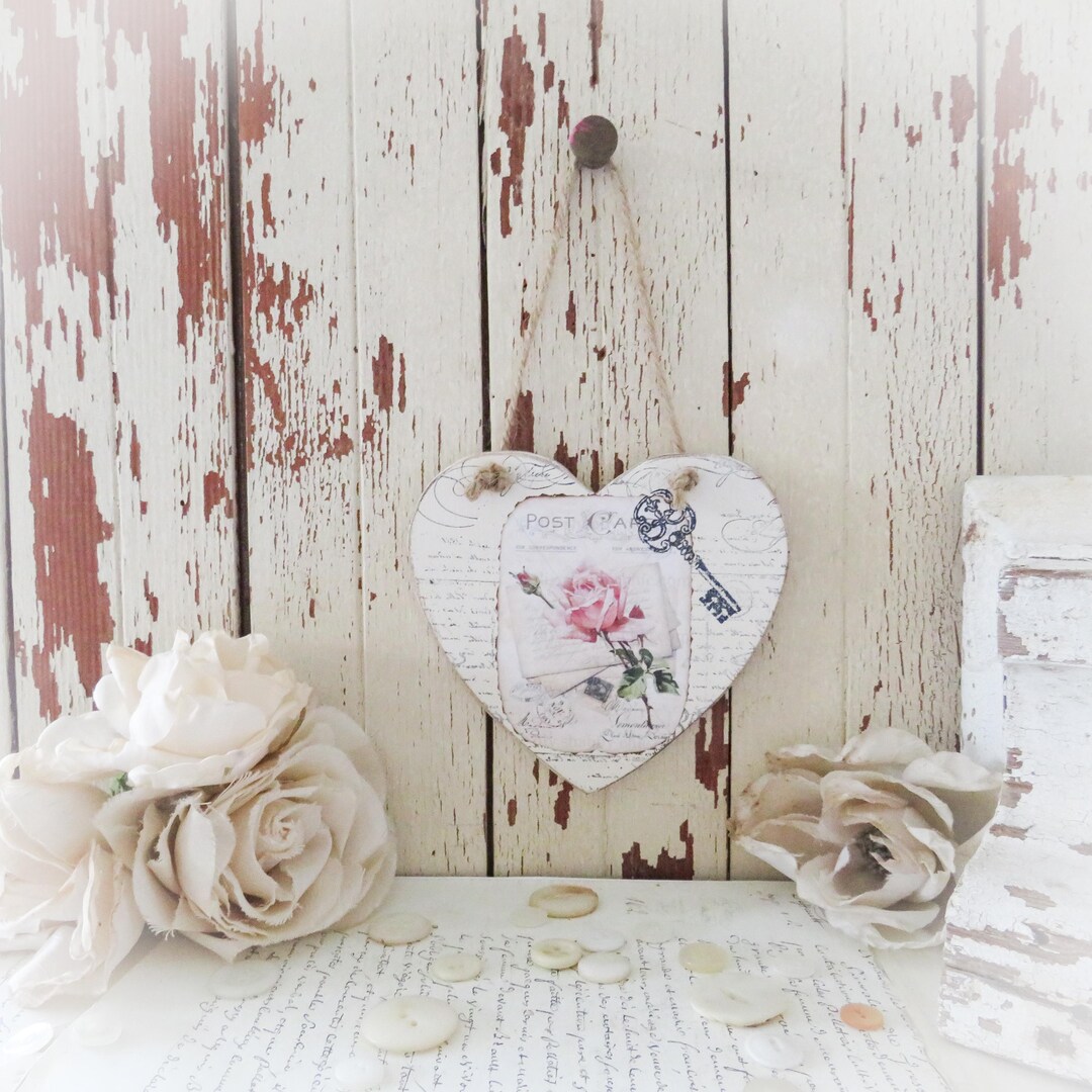 Handmade Shabby Chic Wood Heart: French Rose Collage Hanging Decor - Etsy