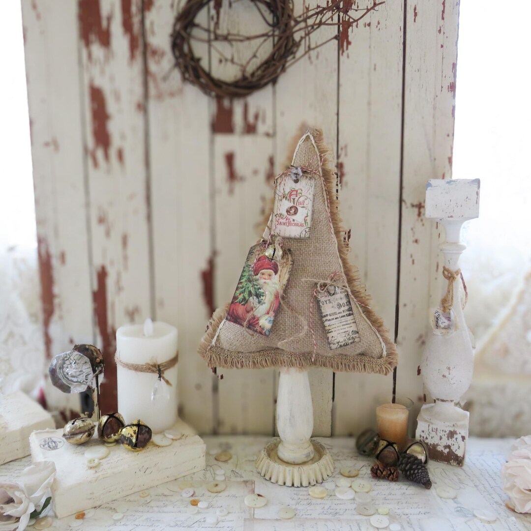 Rustic Burlap Christmas Tree. Shabby Chic, Farmhouse Cottage, French ...