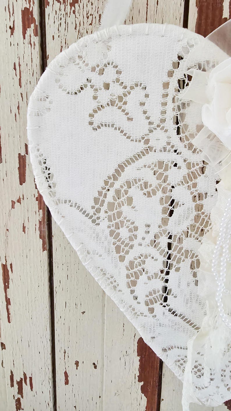 Lace Heart Wall Hanging - Shabby Chic Cottage Vintage Style Home Decor ...