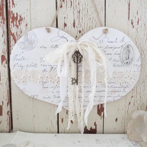 Hanging Wood Heart Shabby Chic Vintage French Script Wall Art. French ...