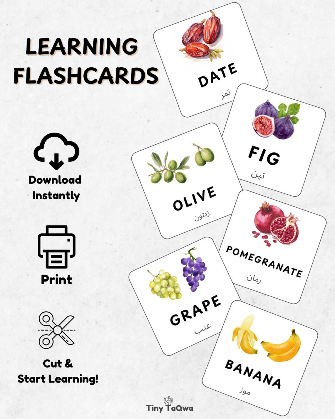 6 Fruits of the Quran Flashcards – Printable Educational PDF for Kids ...